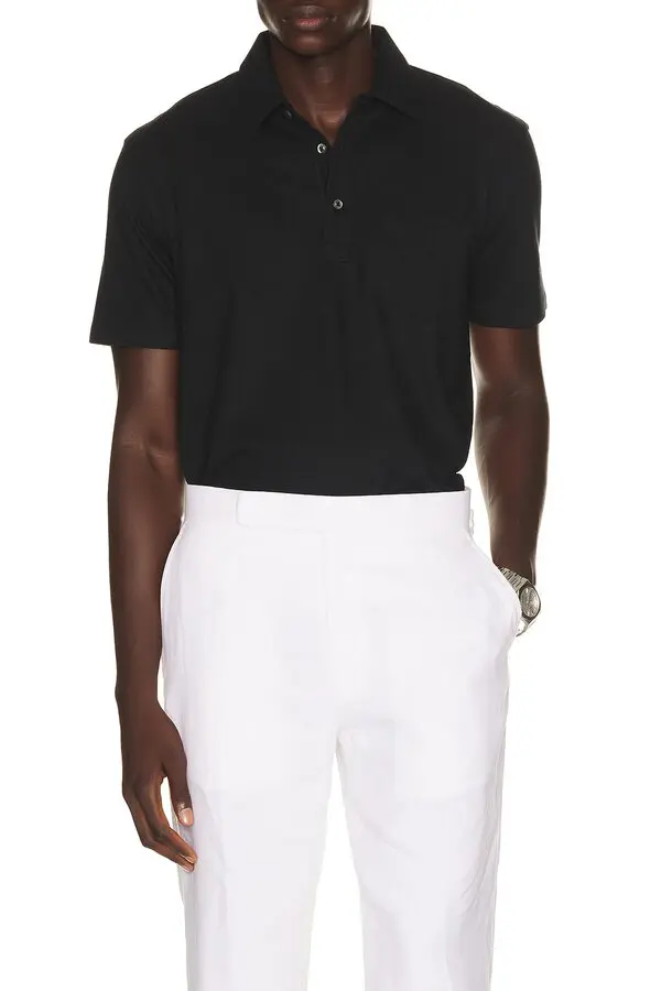 Ralph Lauren Purple Label Short Sleeve Polo Shirt In Black - Classic Black