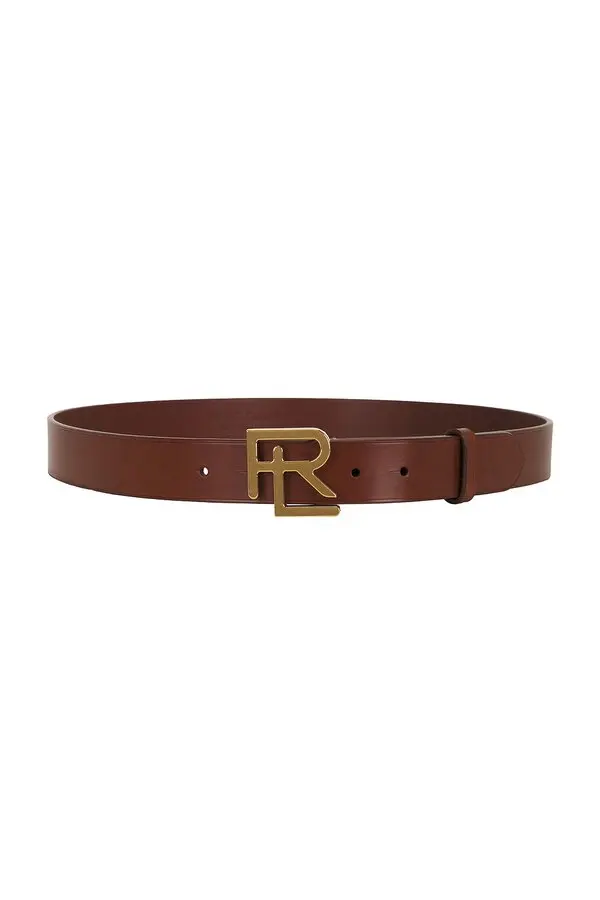 Ralph Lauren Purple Label Vacchetta Leather Belt With Gold Tone Logo Buckle - Tan