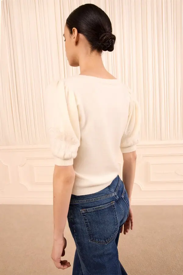 Ulla Johnson Reina Puff Sleeve Cashmere Top - Pearl
