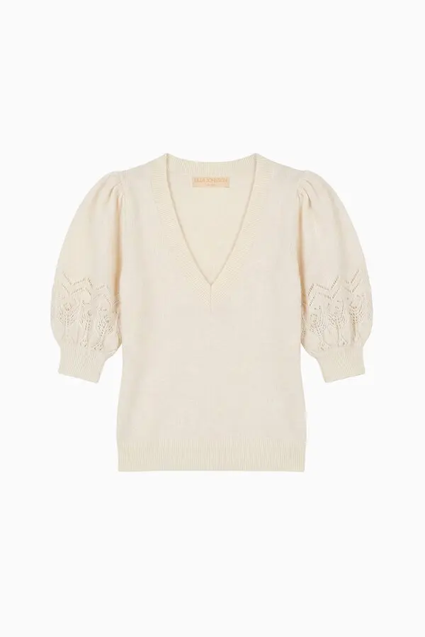 Ulla Johnson Reina Puff Sleeve Cashmere Top - Pearl