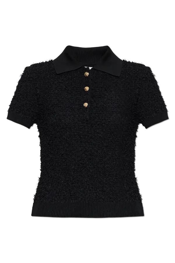 Balmain Tweed Short-sleeve Polo - Black