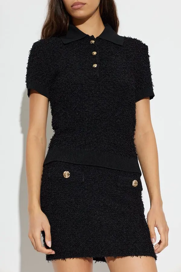 Balmain Tweed Short-sleeve Polo