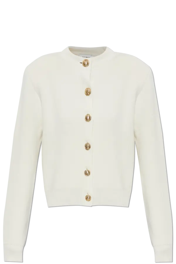 Balmain Wool Cardigan With Shoulder Pads - Cream