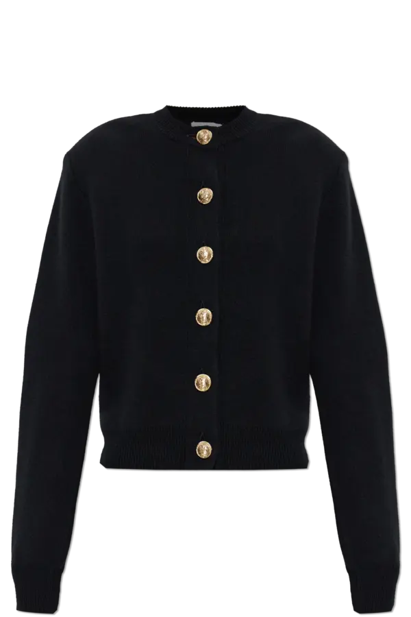 Balmain Wool Cardigan With Shoulder Pads - Black