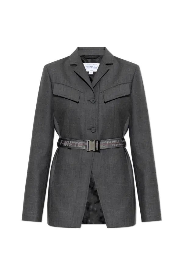 Off-White Wool Blazer With Belt - Grey