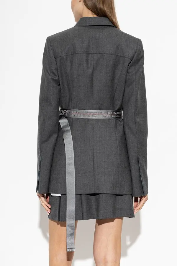 Off-White Wool Blazer With Belt
