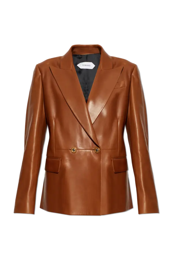 Versace Leather Coat With A Single Vent