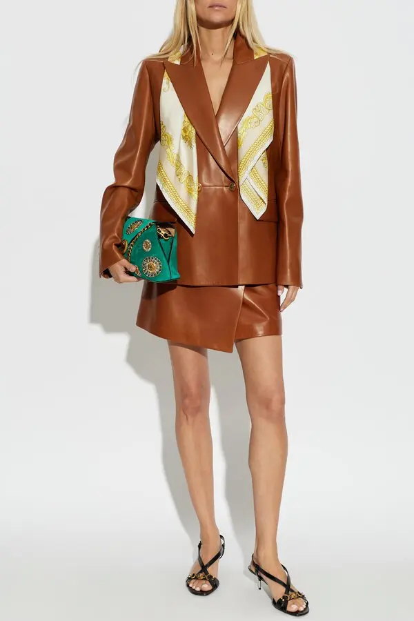 Versace Leather Coat With A Single Vent