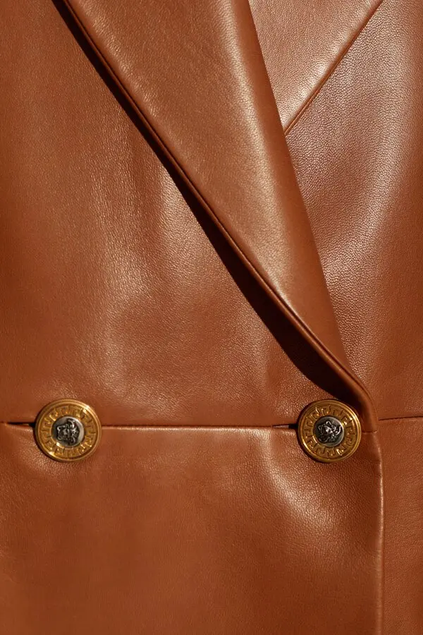 Versace Leather Coat With A Single Vent