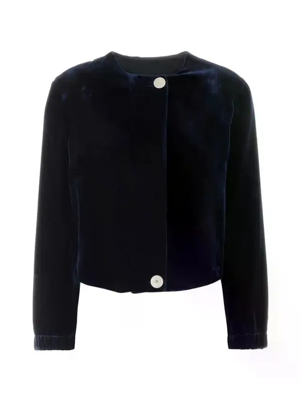 Giorgio Armani Button-detail Velvet Elasticated Jacket - Blue