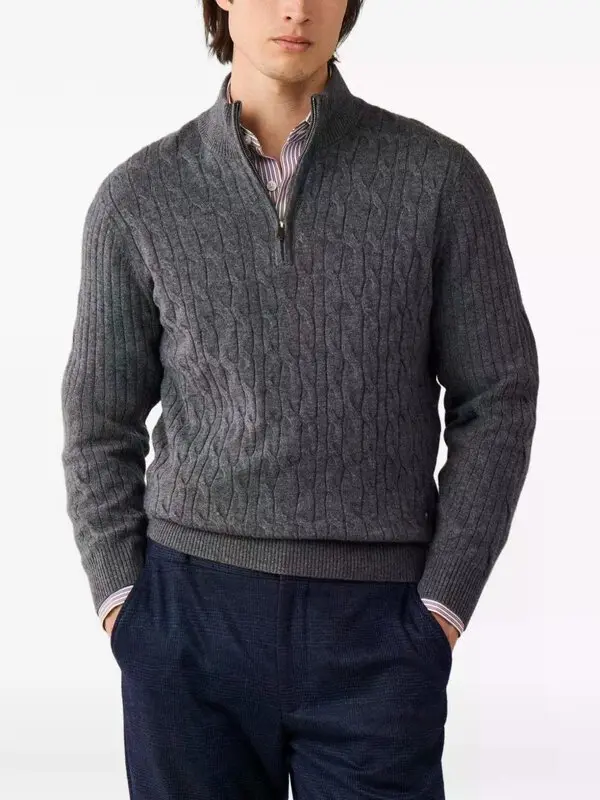 HACKETT LONDON Cable-knit Quarter-zip Knit