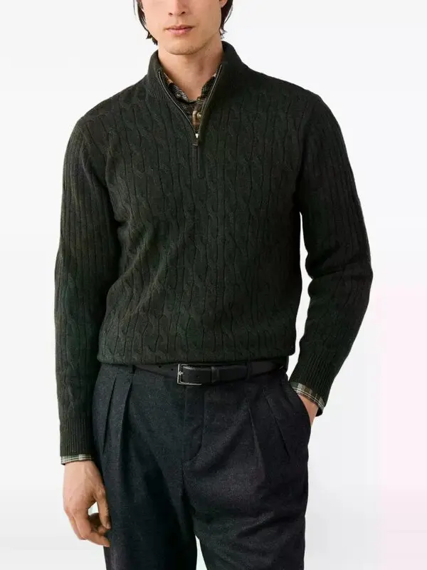 HACKETT LONDON Cable Knit Quarter-zip Sweater