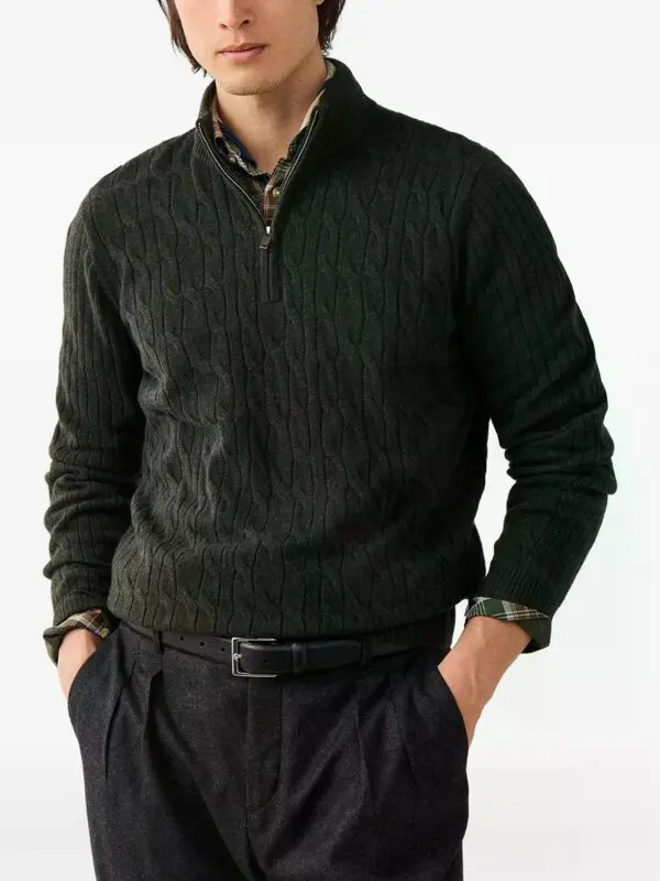 HACKETT LONDON Cable Knit Quarter-zip Sweater