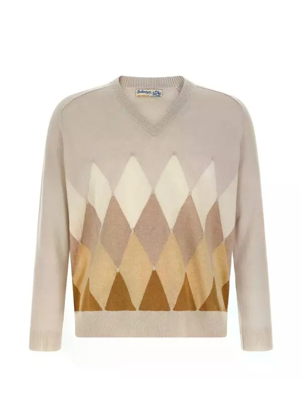 BALLANTYNE Diamond-inlay V-neck Sweater - Neutrals