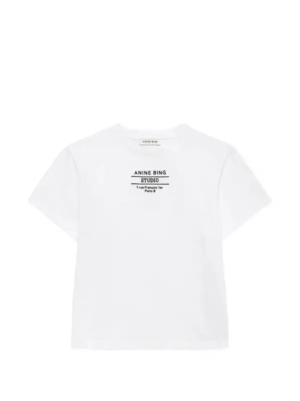 ANINE BING Studio Logo Print Cotton T-shirt - White