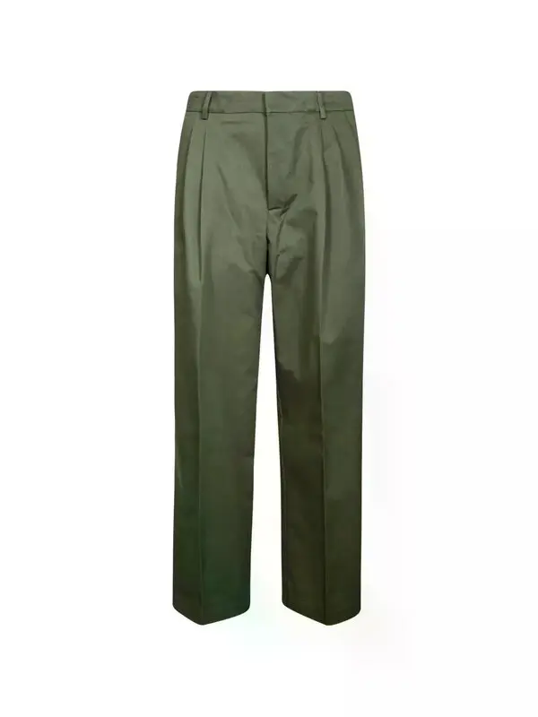 AMARANTO Khaki Frayed-seam Pleated Trousers