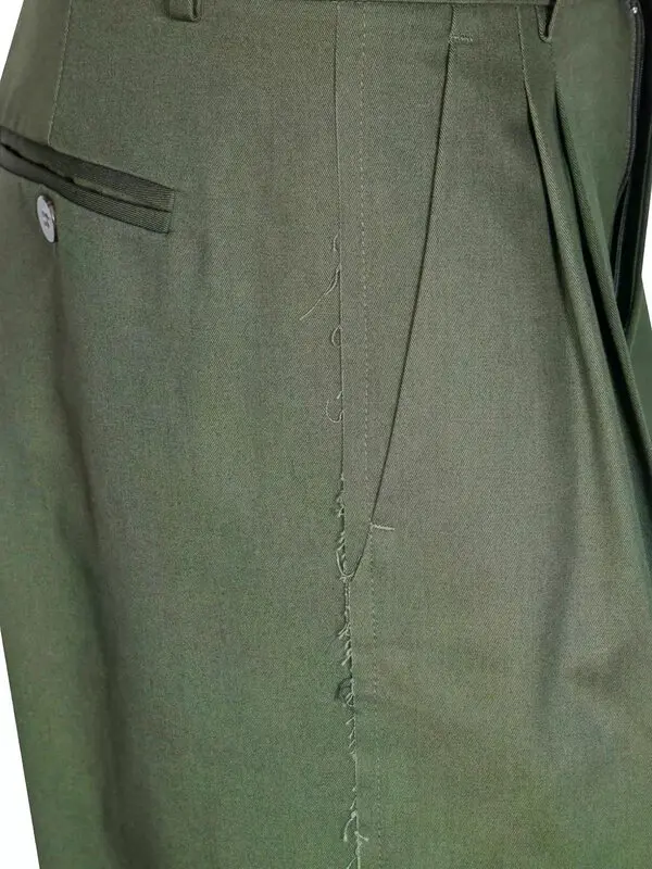 AMARANTO Khaki Frayed-seam Pleated Trousers