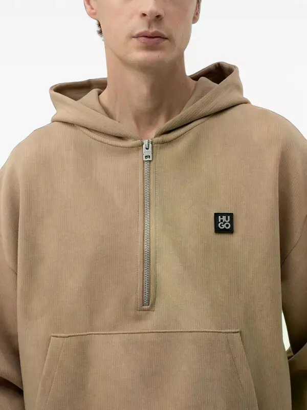 Hugo Zipper-neck Hoodie In A Structured Cotton Blend
