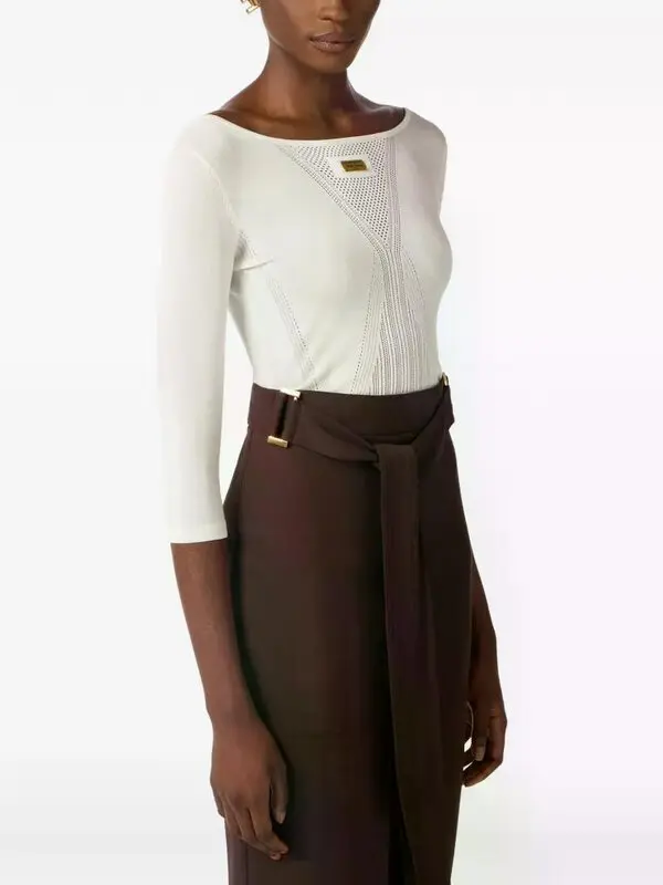 Elisabetta Franchi Top In Open-knit Fabric - Neutrals