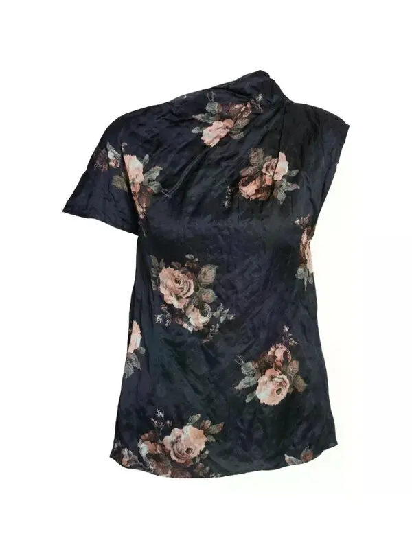 Erdem Floral-print Draped Blouse - Black