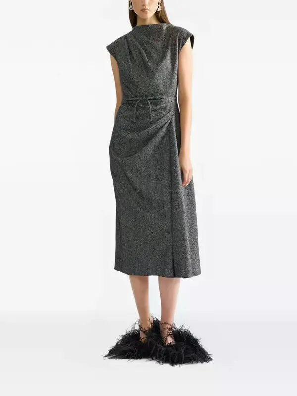Erdem Herringbone Draped Midi Dress - Black