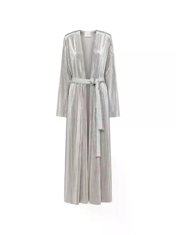 FORTE_FORTE Plissé Belted Coat - Silver