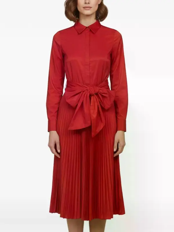 Carolina Herrera Midi Plissé Belted Dress - Red