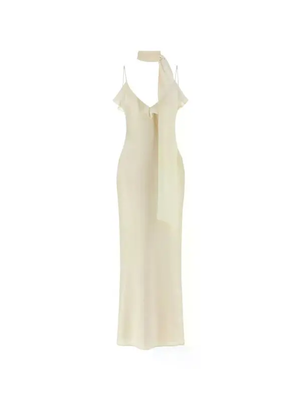 ROTATE BY BIRGER CHRISTENSEN Maxi Dress With Ruffled Scarf Detail - Neutrals