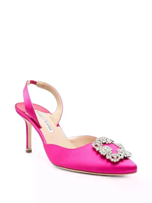 Manolo Blahnik Hangisli Crystal-buckle Pumps - Pink