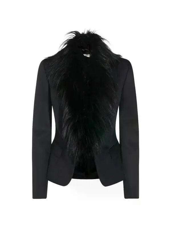 Elisabetta Franchi Faux-fur Trim Tailored Jacket - Black