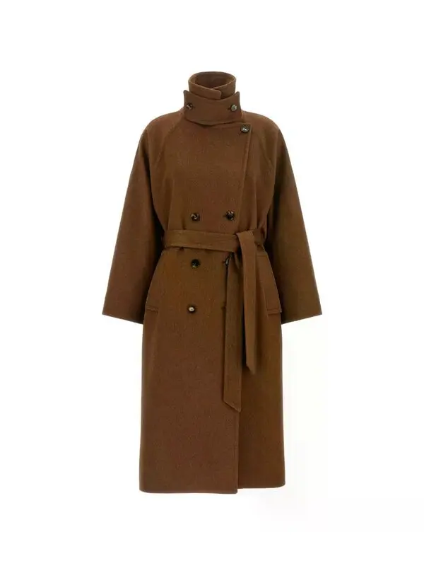 Alberto Biani Belted Double-breasted Coat - Brown