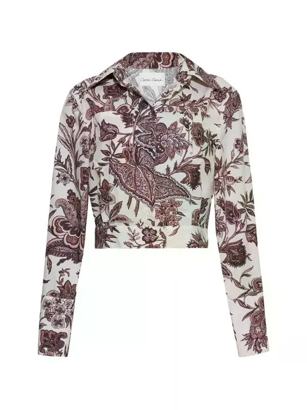 Cara Cara Berry Floral-print Cropped Shirt - White
