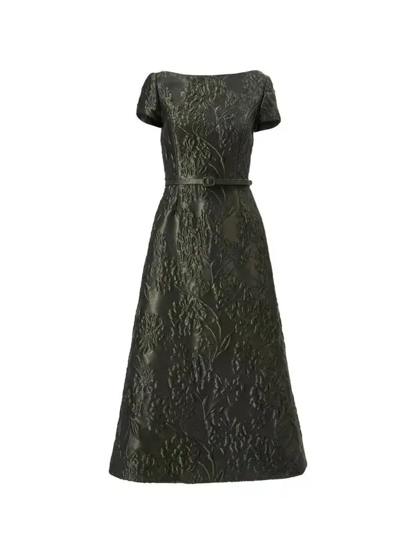 Carolina Herrera Floral Cloqué Midi Dress - Green