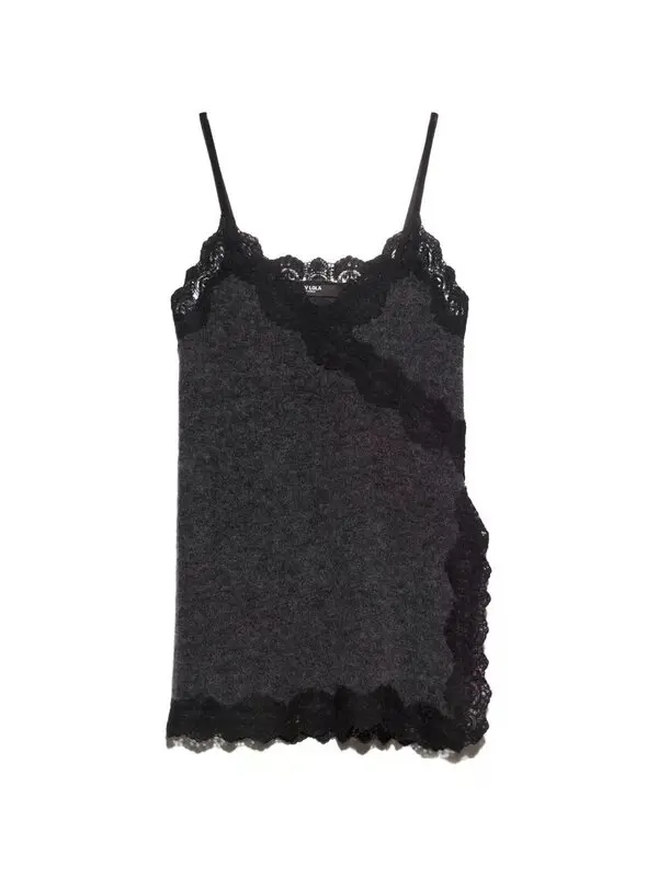 Bimba Y Lola Dark Gray Melange Mohair And Lace Top - Grey