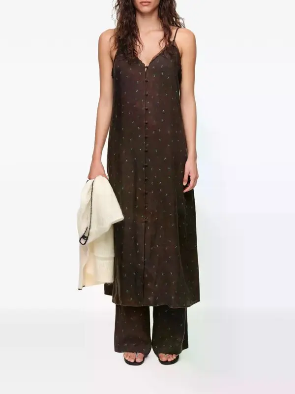 Bimba Y Lola Romantic Sweet Blue Floral Strap Dress With Button-up Fastening - Brown