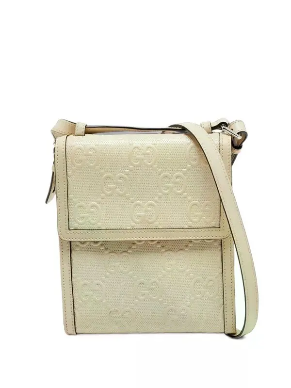 Gucci Small Perforated Gg Embossed Messenger Bag - Neutrals