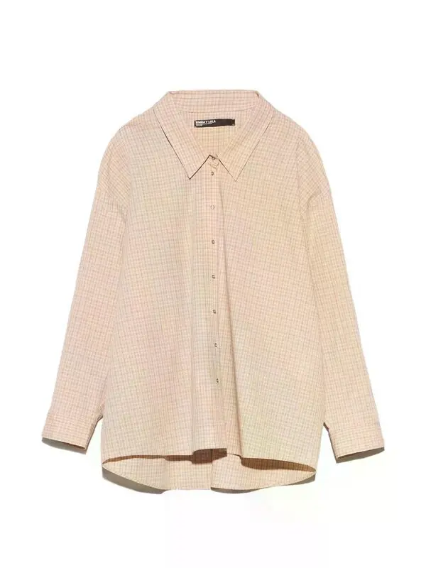 Bimba Y Lola Sand Checked Low-cut Shirt - Neutrals