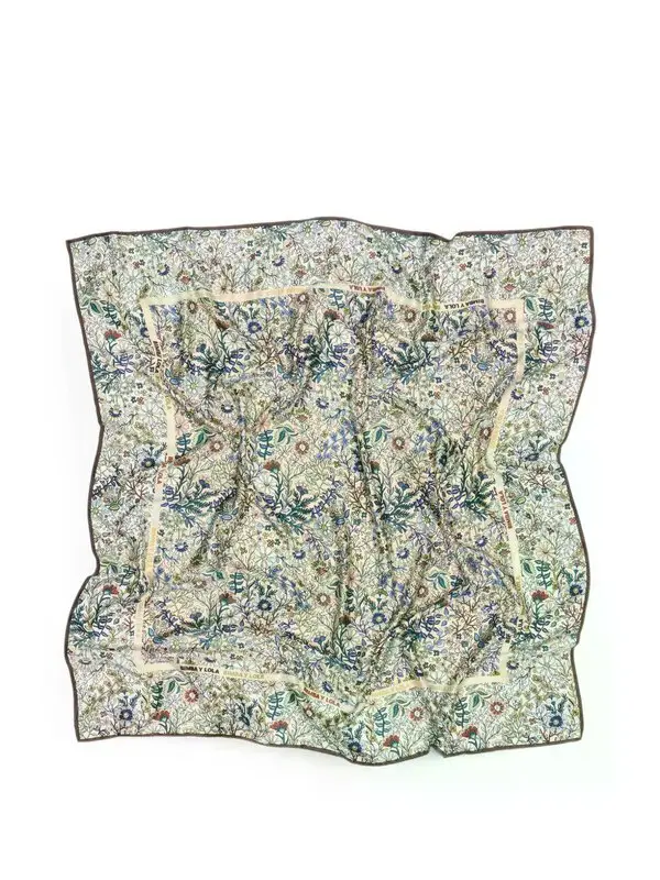 Bimba Y Lola Sand-colored Floral-scarf With Logo Frame