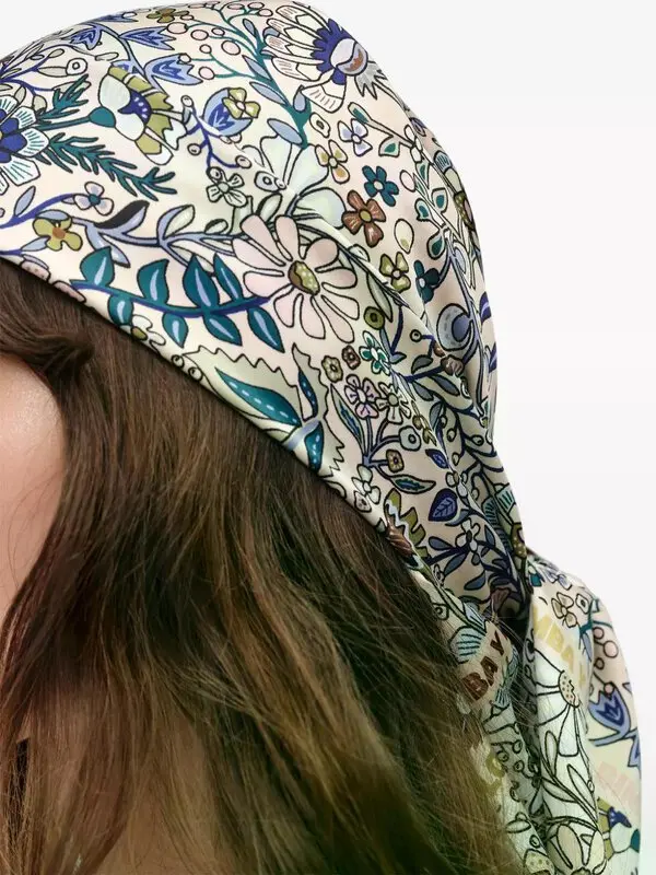 Bimba Y Lola Sand-colored Floral-scarf With Logo Frame