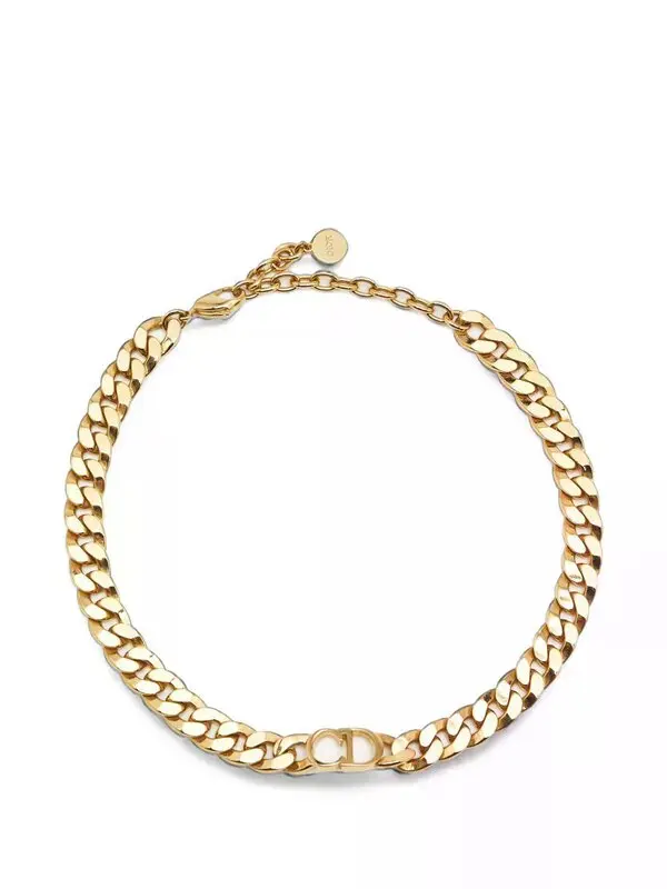 Dior Tone Curb-link Choker Necklace With Cd Initials - Gold