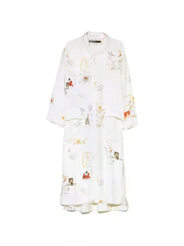 Bimba Y Lola Collage Animal Chain Midi Shirt Dress - White