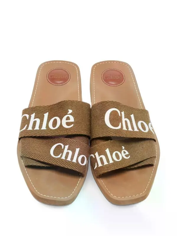 Chloé Woody Logo Print Flat Sandals - Brown