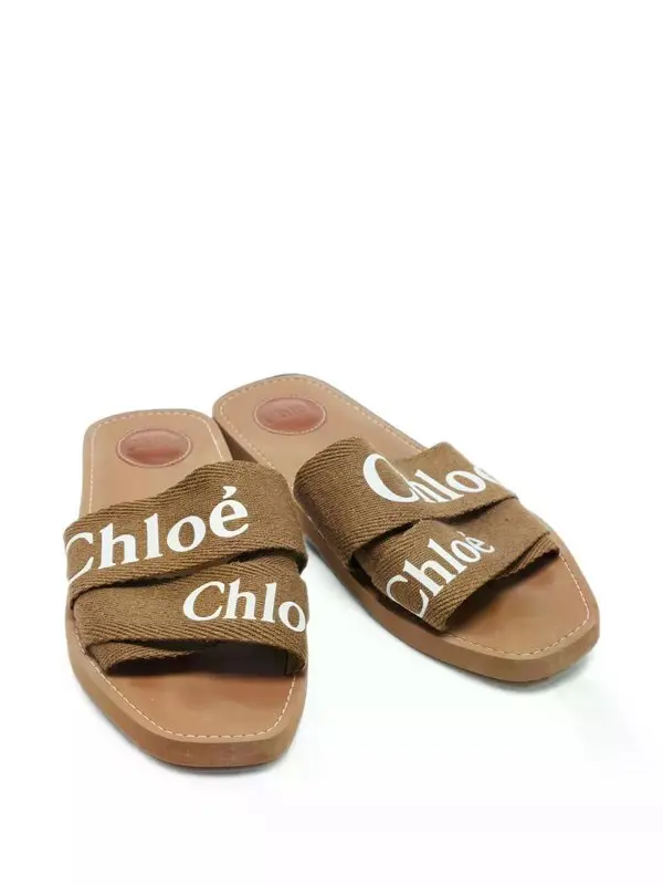 Chloé Woody Logo Print Flat Sandals - Brown