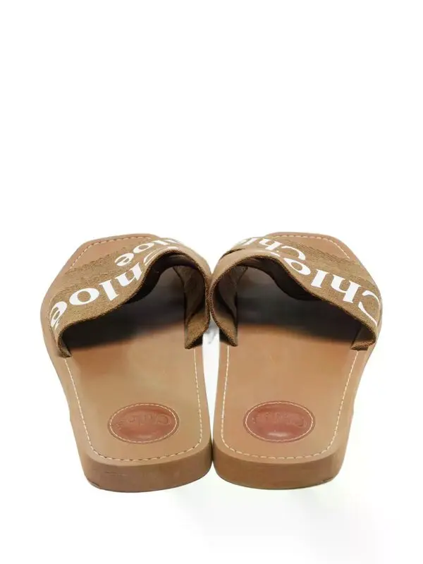 Chloé Woody Logo Print Flat Sandals - Brown