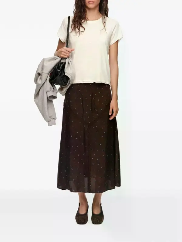 Bimba Y Lola Romantic Sweet Blue Floral A-line Skirt With Lace - Brown