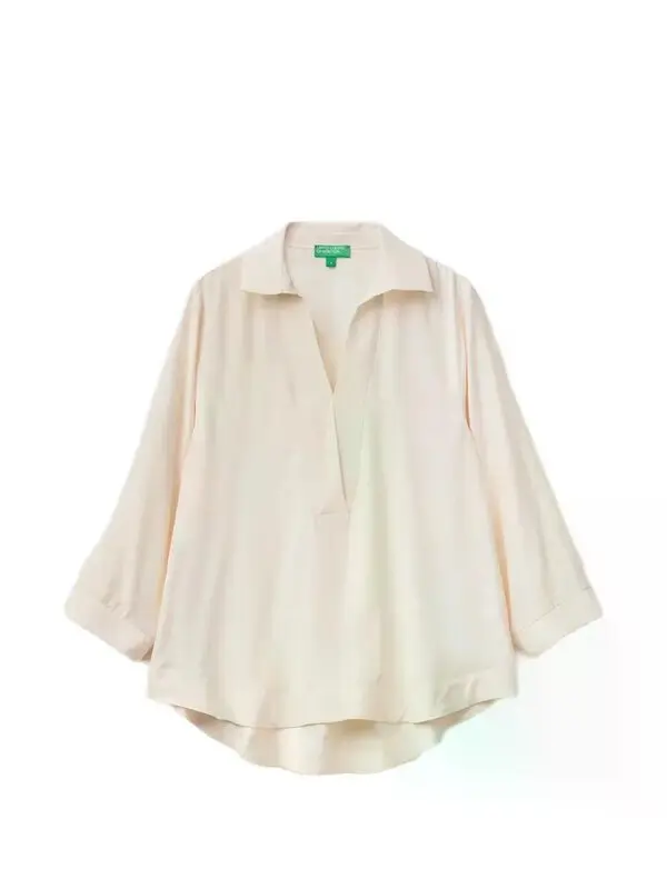 BENETTON V-neck Long-sleeve Blouse - Neutrals
