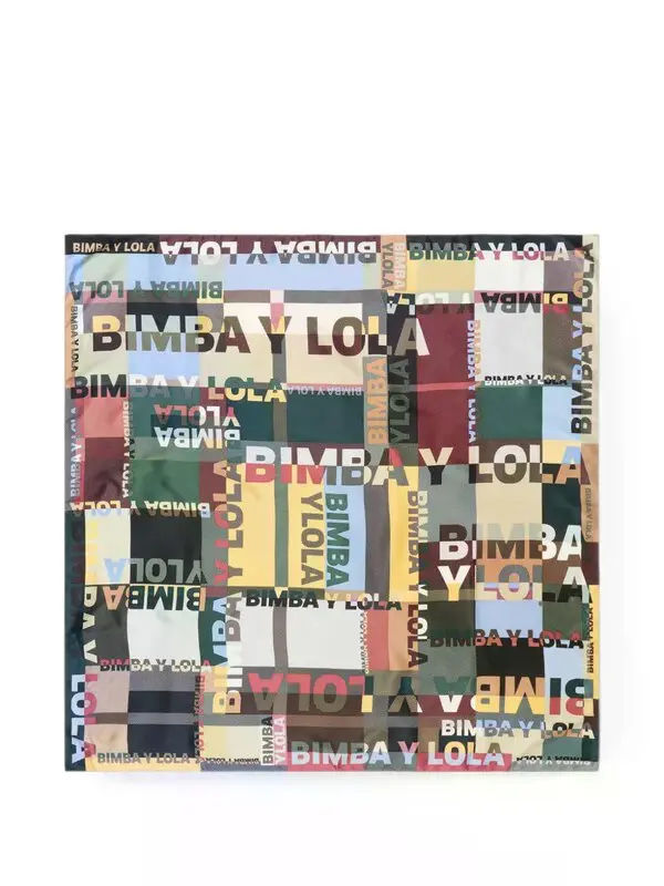 Bimba Y Lola Green Tartan And Logo Scarf