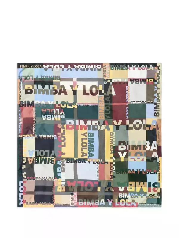 Bimba Y Lola Green Tartan And Logo Scarf - Neutrals