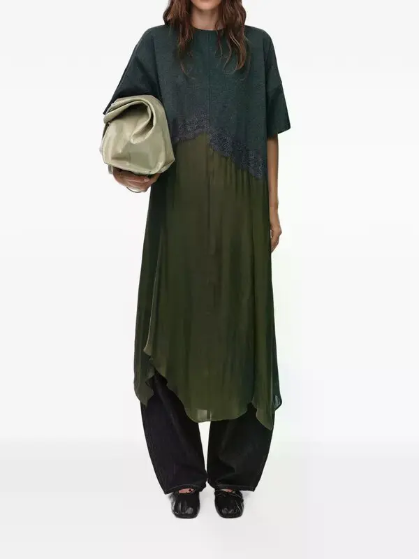 Bimba Y Lola Khaki Two-material Asymmetric Dress - Green