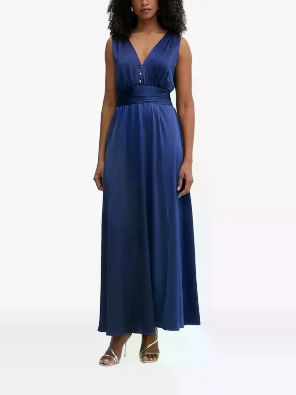MORGAN Button-embellished Ruched-waist Maxi Dress - Blue